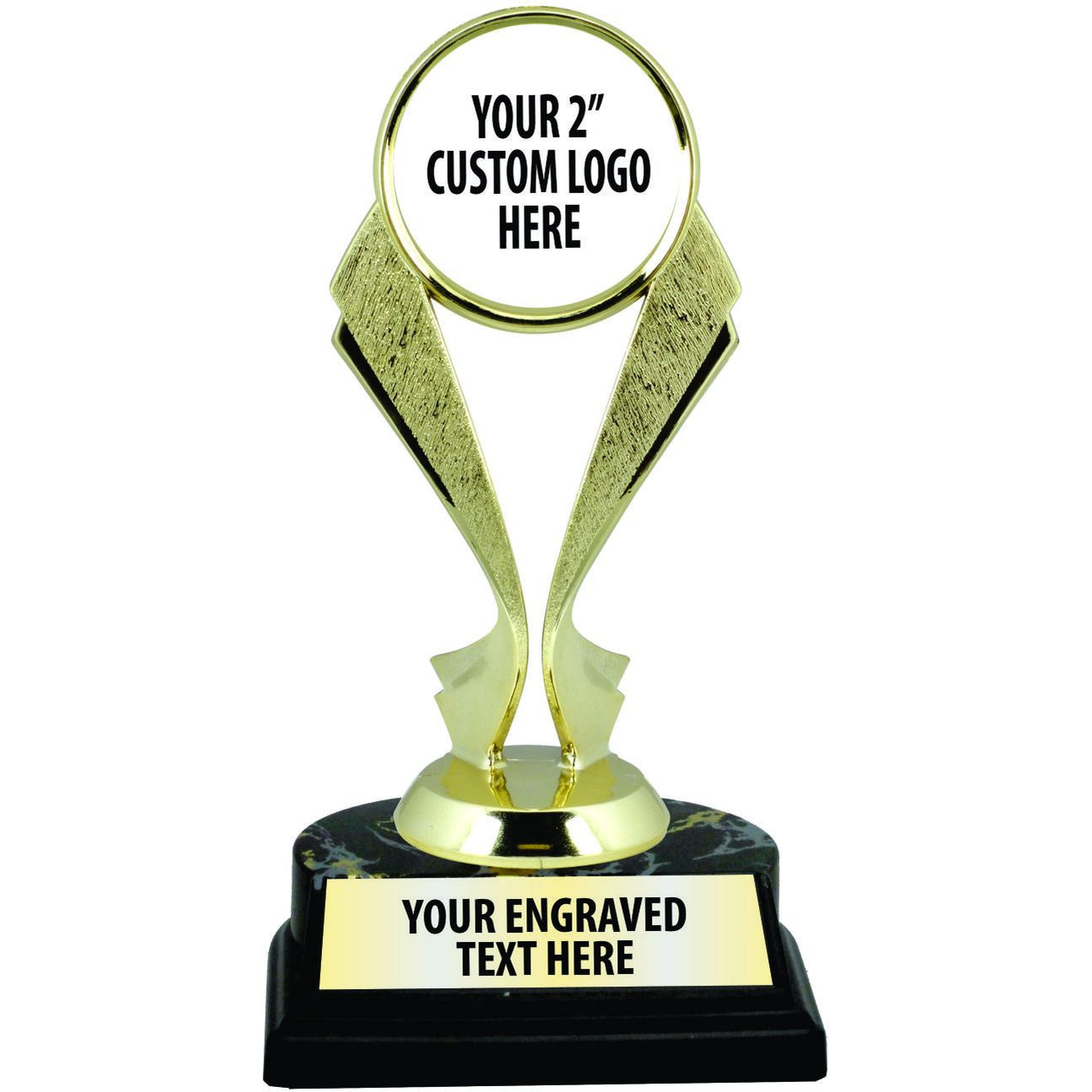7" Accent Ribbon Trophy w/ 2" Custom Logo — Action Awards
