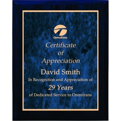 Blue Woodgrain Marble Plate Plaque — Action Awards